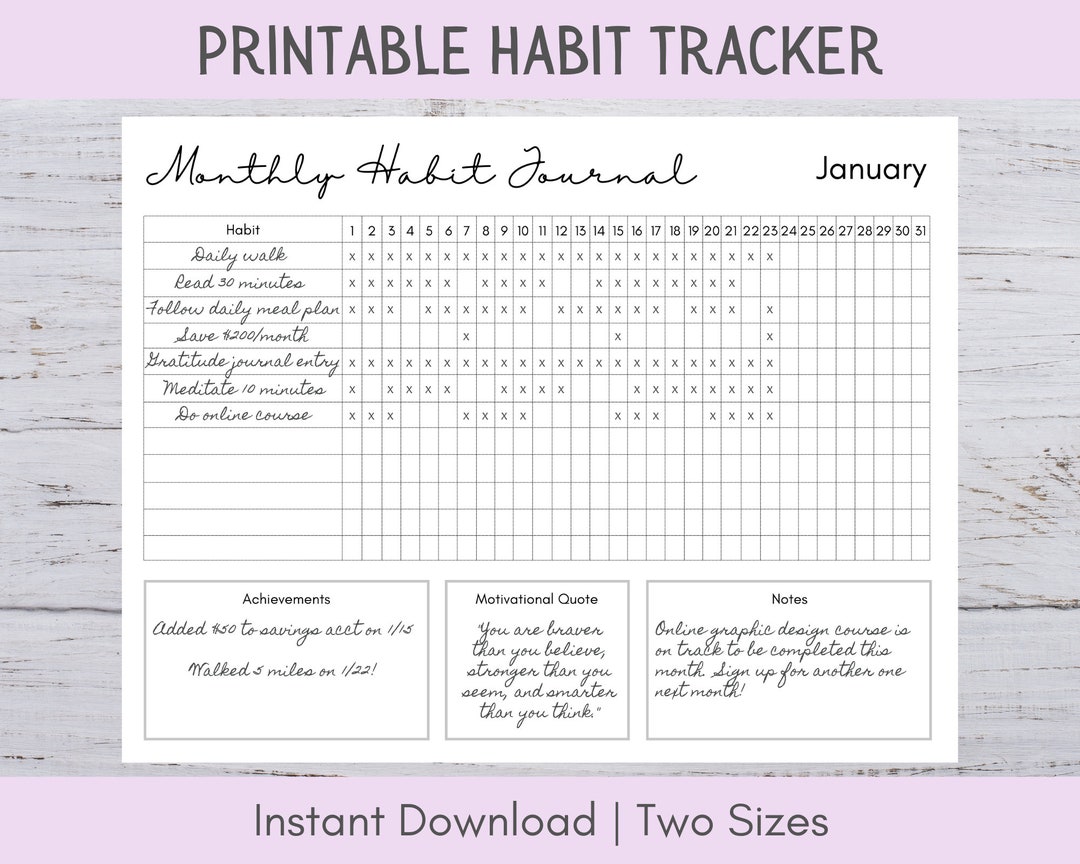 Monthly Habit Tracker Printable | Habit Tracker Journal | Daily Habit ...