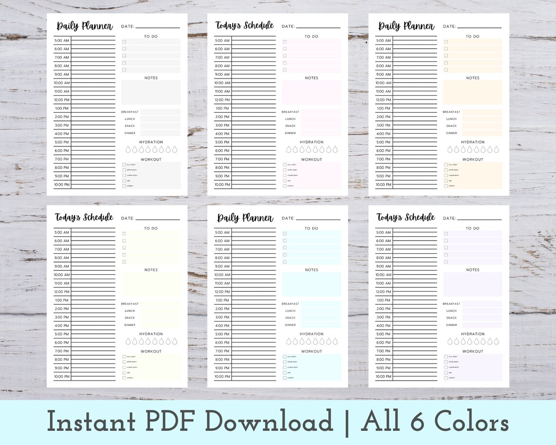 Daily Hourly Planner Printable Daily Schedule Template - Etsy