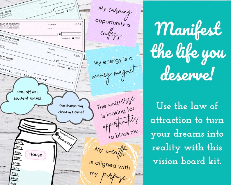Money Manifestation Vision Board Kit Manifestation Checks | Etsy