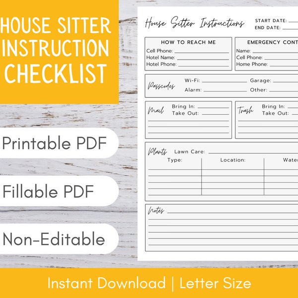 House Sitting Instruction Template - Etsy