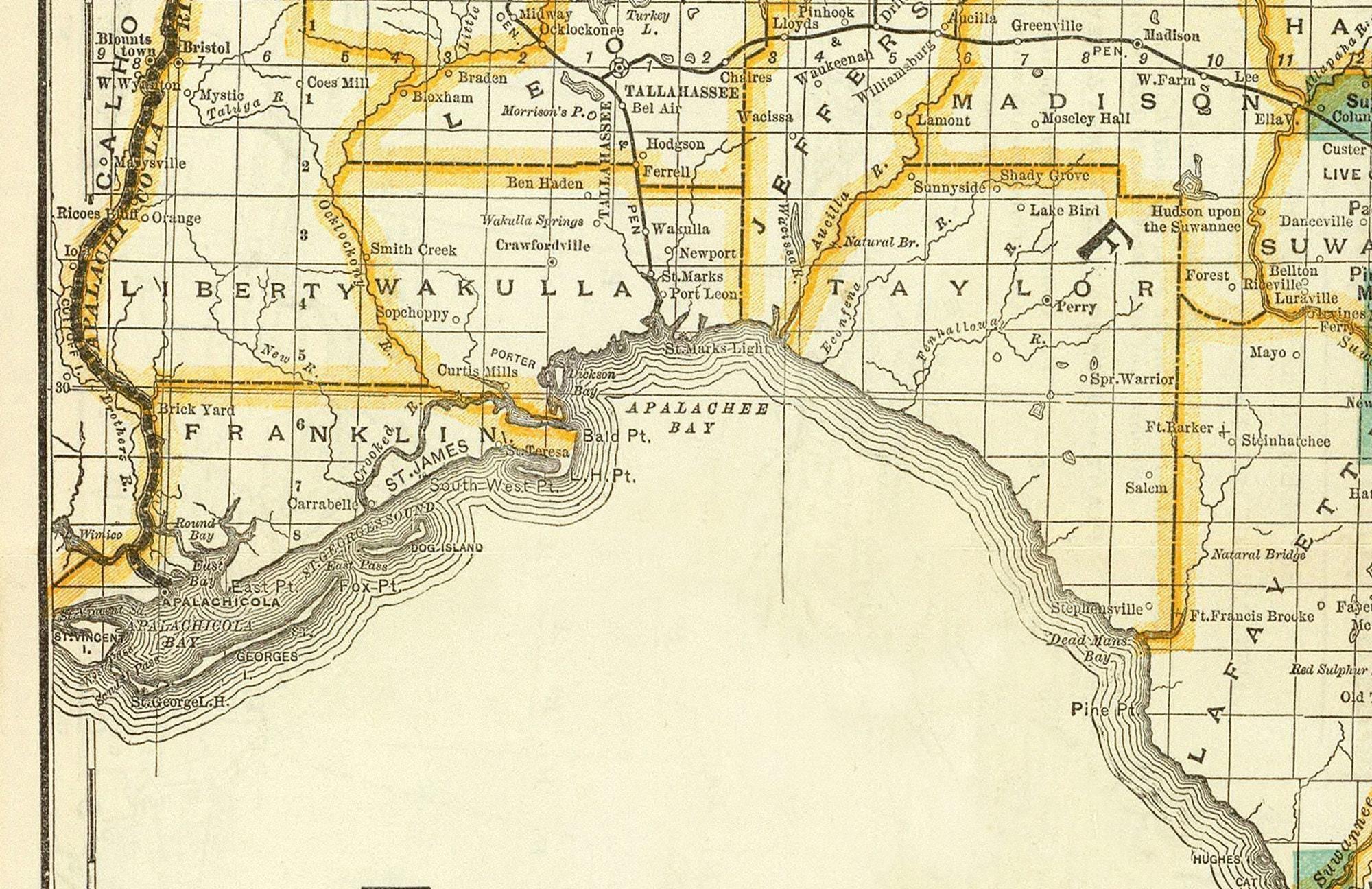 Old Map of Florida State 1890 Florida Vintage Map | Wall Map Print - Etsy