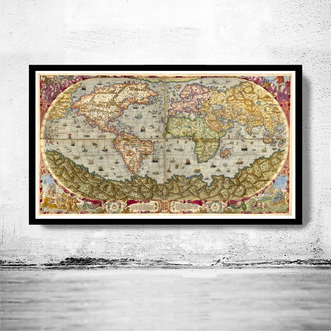 Old World Map 1593 New Discoveries Vintage World Map World Map Gifts ...