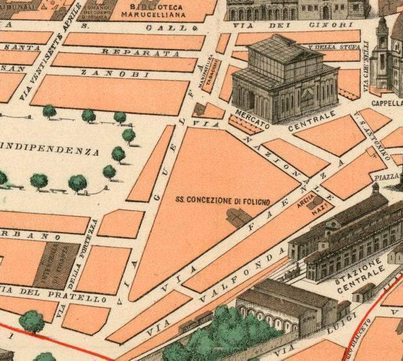 Old Map of Florence Firenze Monumentale 1910 | Wall Map Print - Etsy