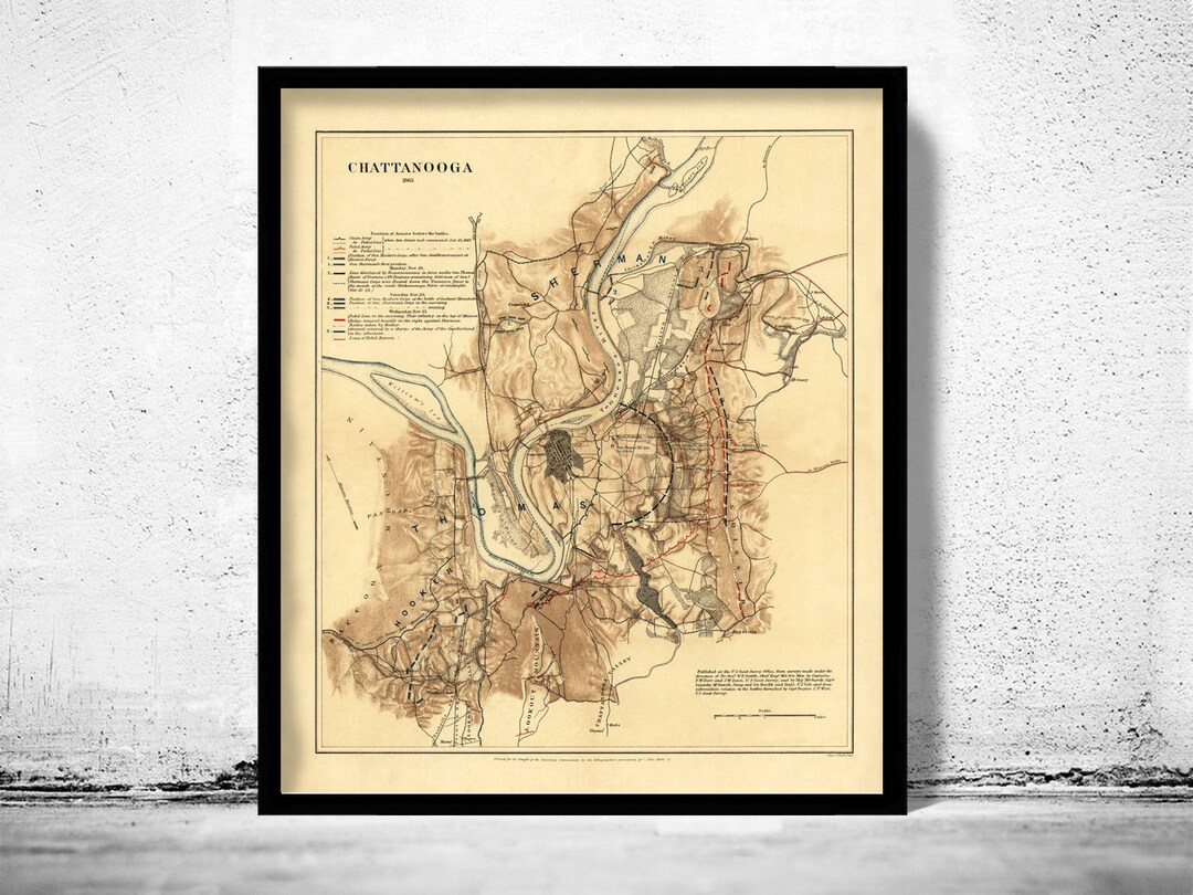 Old Map of Chattanooga Tennessee 1863 Vintage Map | Vintage Poster Wall ...