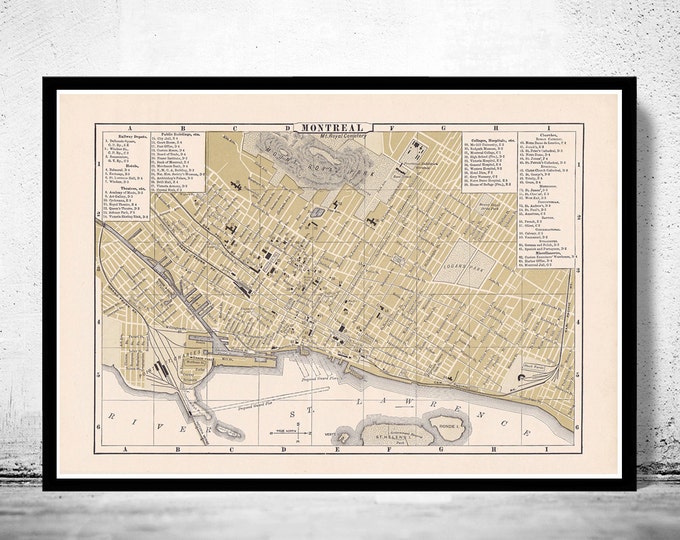 1758 Map of Montreal, Antique Map of Montreal, Old Historical Map of ...