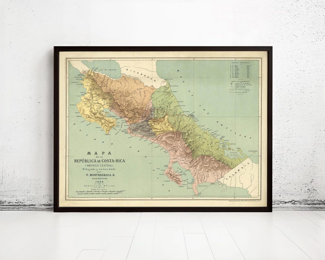 Old Map of Costa Rica 1889 Vintage Map | Vintage Poster Wall Art Print ...