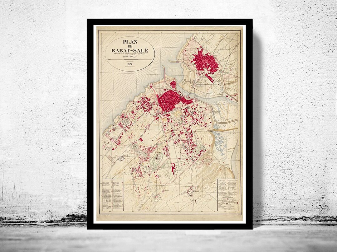 Old Map of Rabat 1924 Vintage Map Vintage Poster Wall Art Print Wall ...