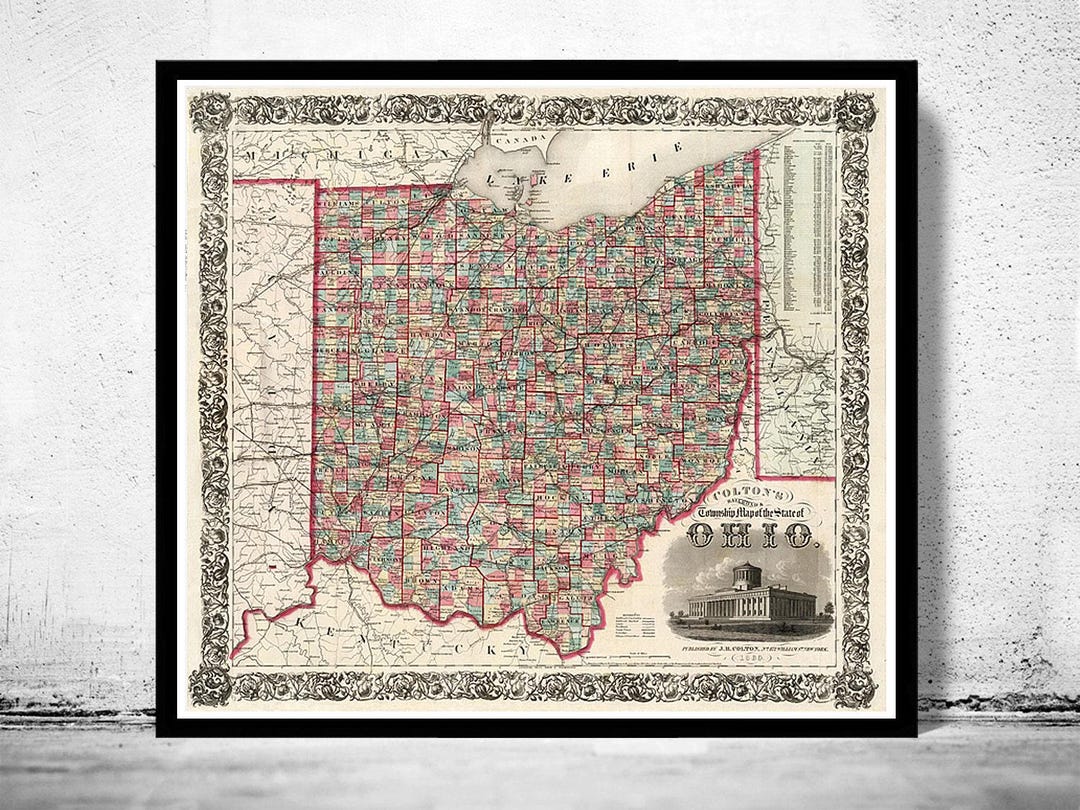 Old Map Ohio State 1860 Vintage Map of Ohio State | Vintage Map Wall ...