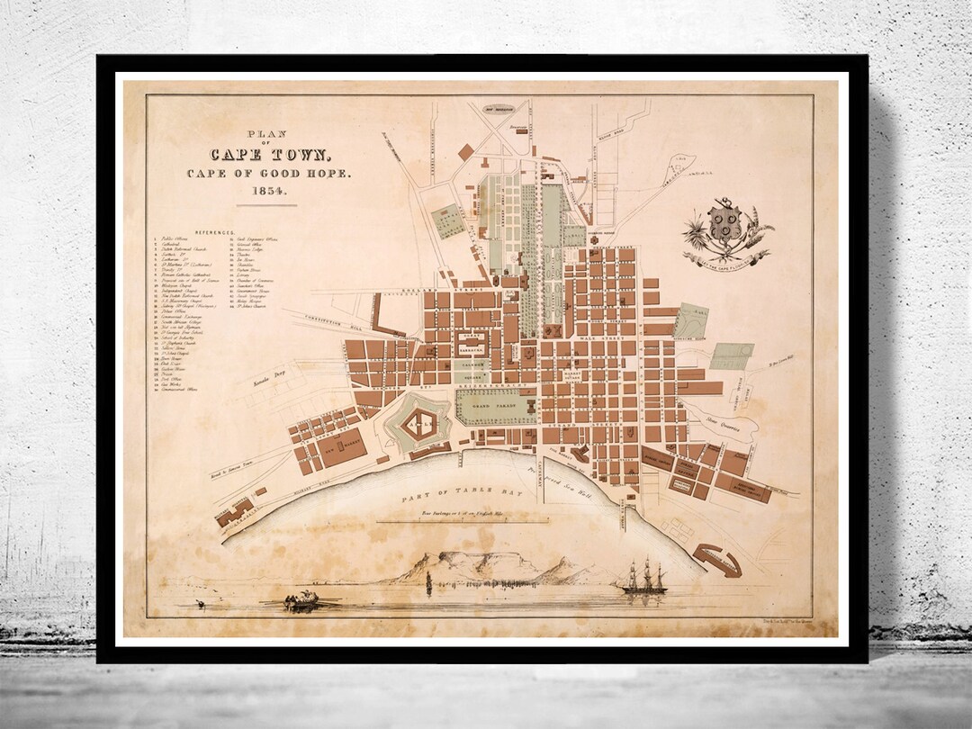 Old Map of Cape Town South Africa 1854 Kaapstad Vintage Map Vintage ...