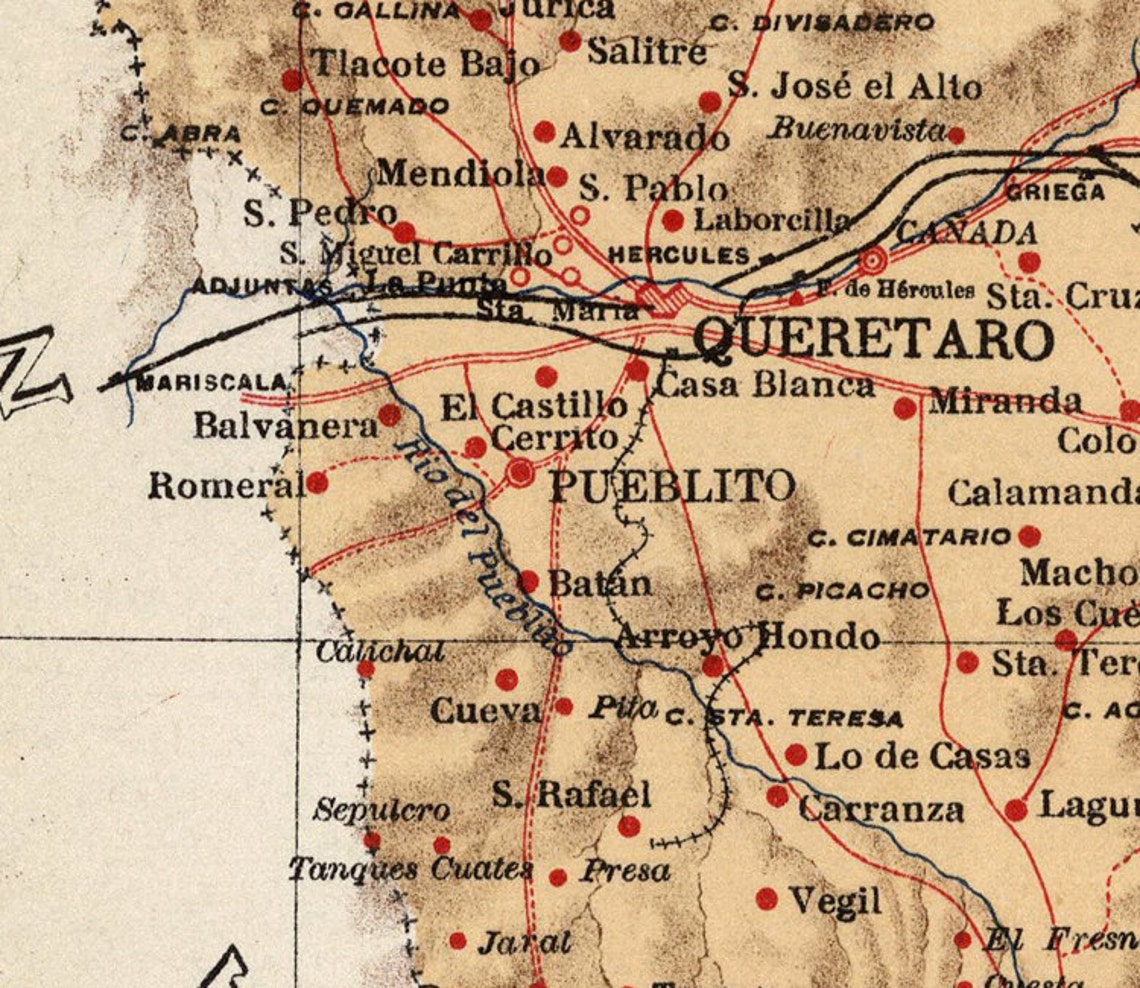 Antiguo mapa de Querétaro México 1922 Impresión de arte de la - Etsy México