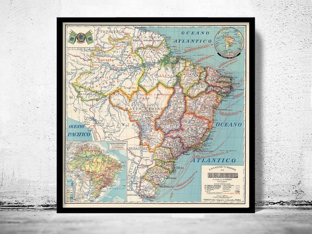 Old Map Brasil 1929 Mapa Do Brasil Vintage Map Vintage Poster Wall Art ...