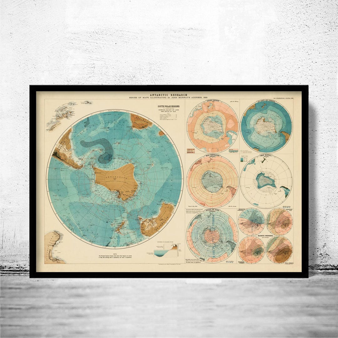 Old Map of Antarctica 1893 Vintage Map of Antarctica | World Map Gift ...