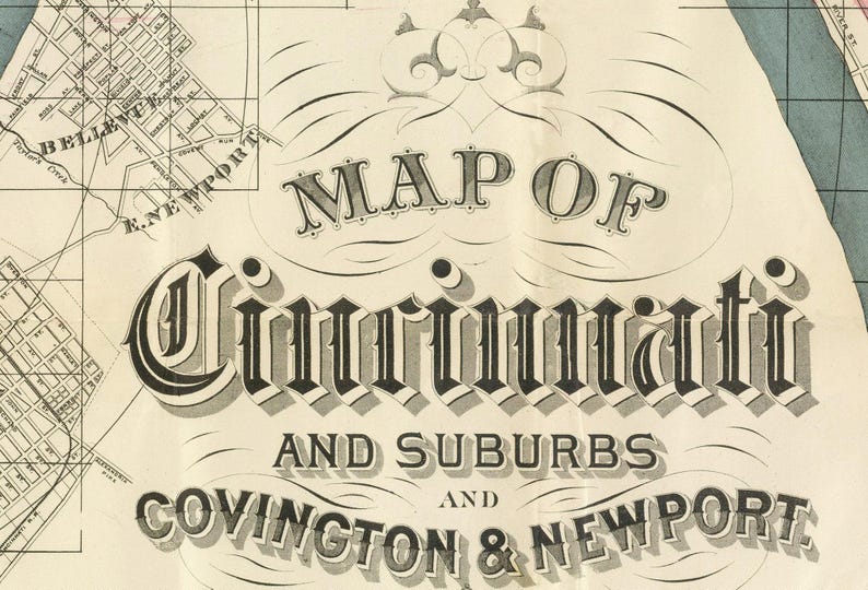 Old Map of Cincinnati and Suburbs Covington and Newport 1880 Vintage ...