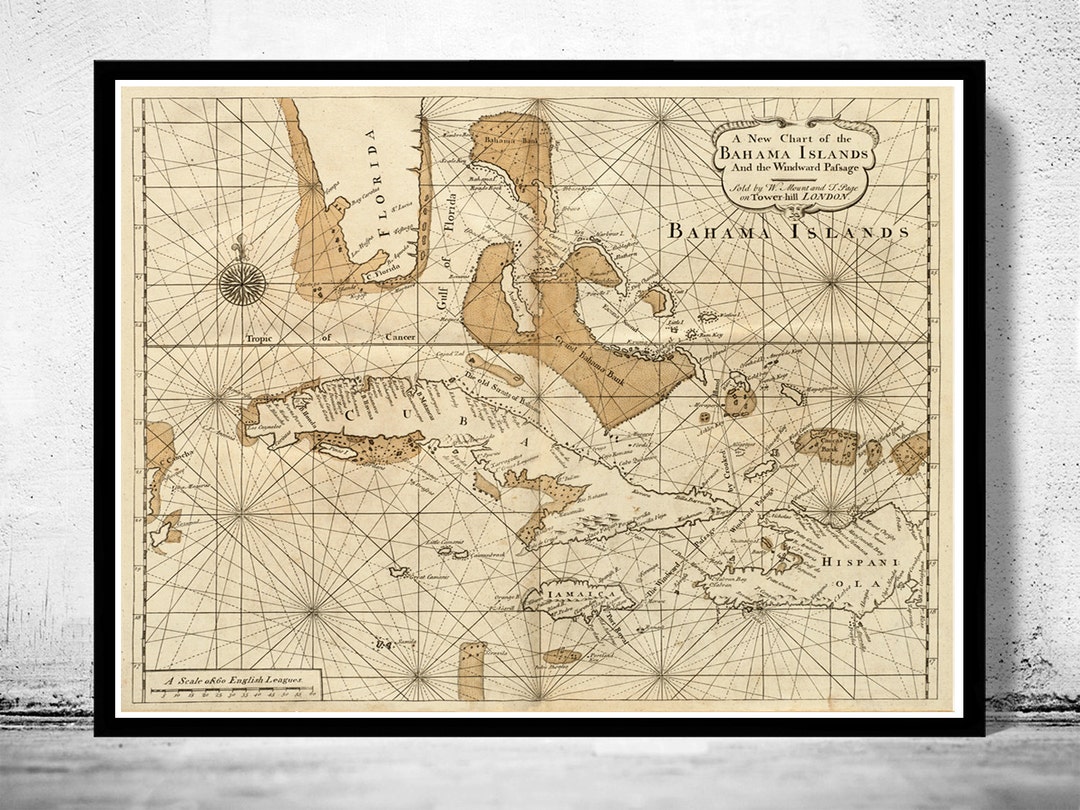 Old Map of Bahamas Bahama Islands 1737 Vintage Map Vintage Poster Wall ...