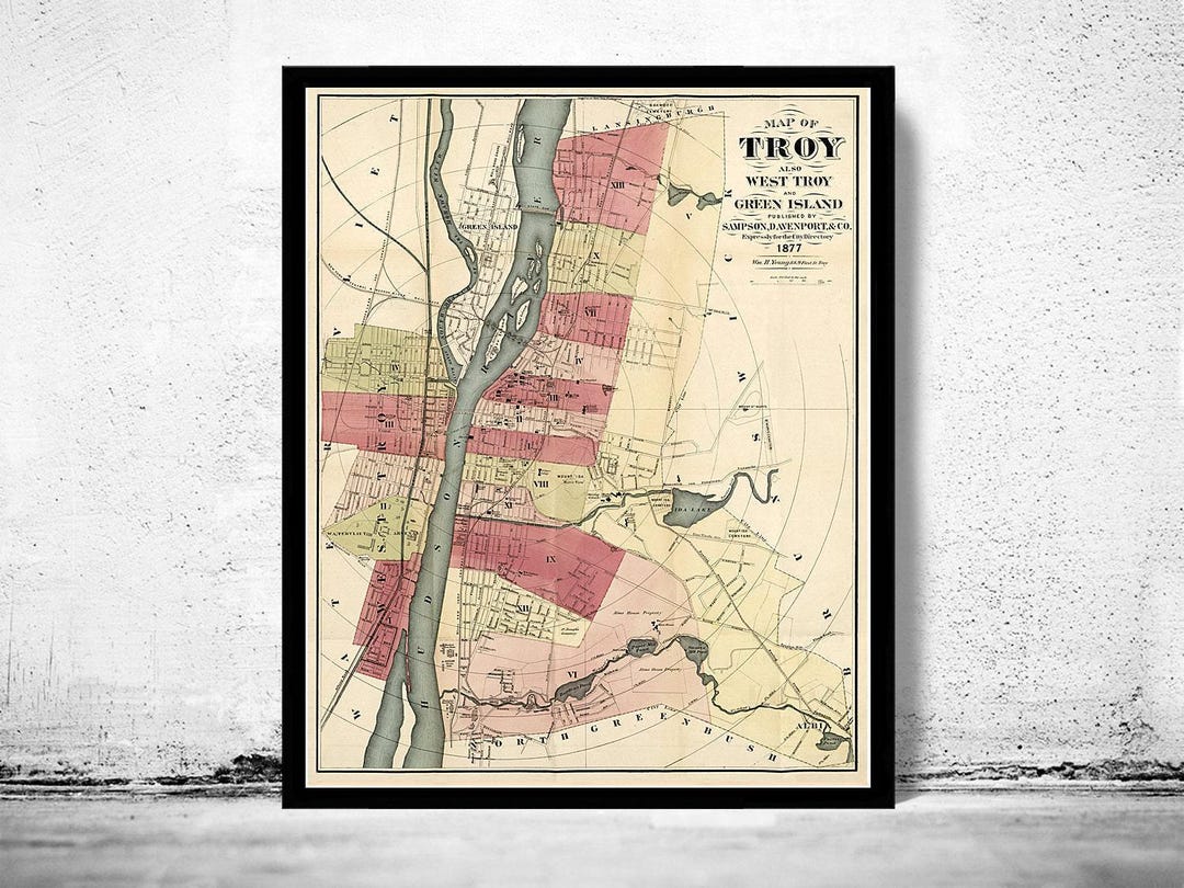 Beautiful Old Map of Troy New York 1877 Vintage Map | Wall Map Print - Etsy
