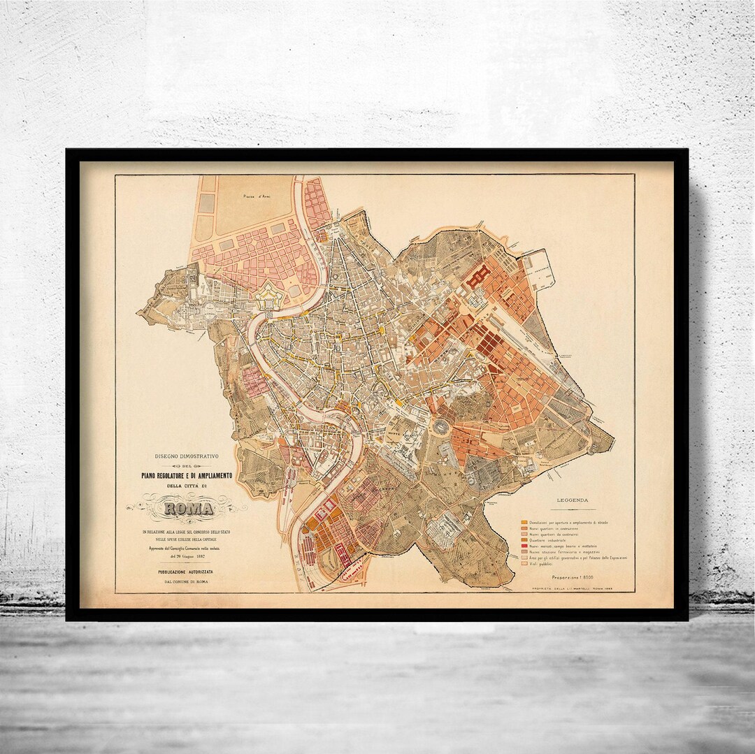 Old Map of Rome 1883 Vintage Map of Rome | Vintage Map Wall Art Print ...