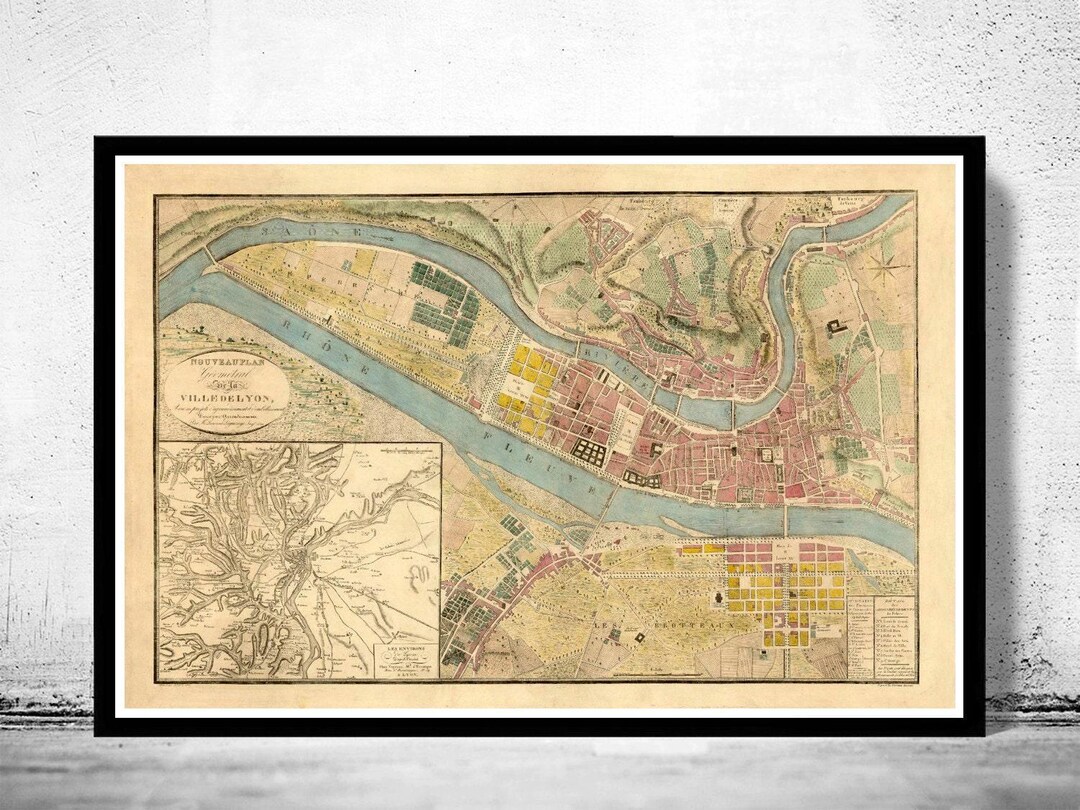 Old Map of Lyon France 1821 | Vintage Map Wall Art Print | Large Map ...