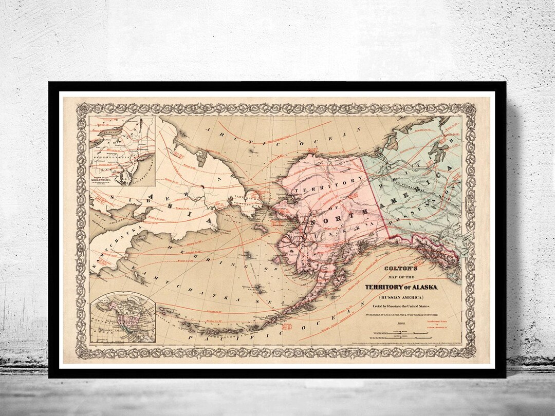 Old Map of Alaska 1868 Vintage Map | Vintage Map Wall Art Print | Large ...