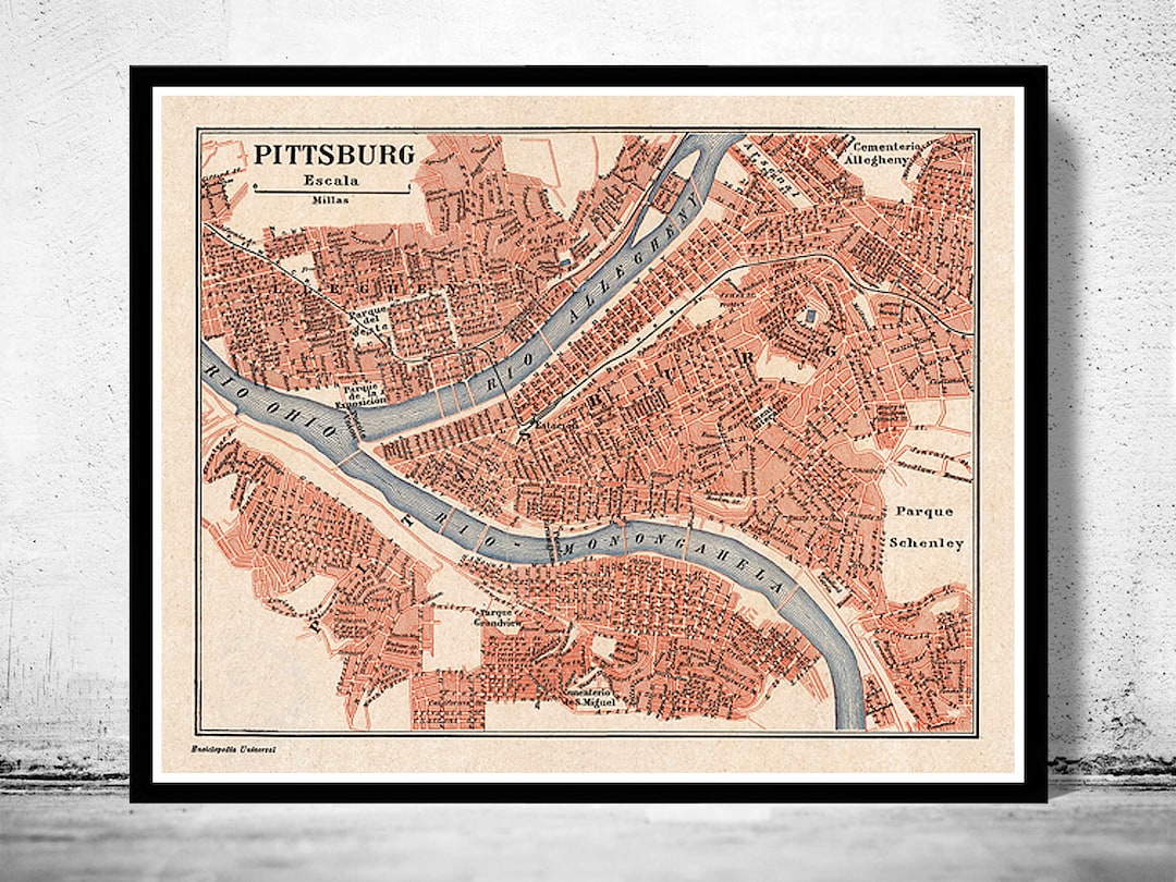 Old Map of Pittsburgh Allegheny 1900 Vintage Map | Vintage Poster Wall ...