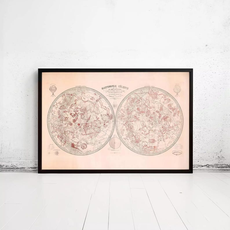 Antique Celestial Map Vintage Astronomy 1876 Old Celestial Map | Wall ...