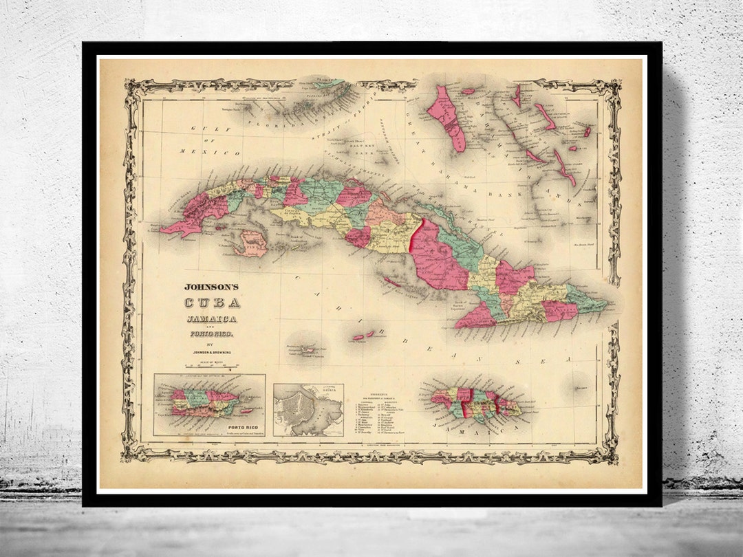 Old Map of Antilles Islands 1860 Cuba Jamaica Puerto Rico Vintage ...