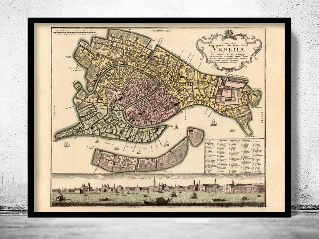 Old Map of Venice 1729 Vintage Map Vintage Poster Wall Art Print Wall ...
