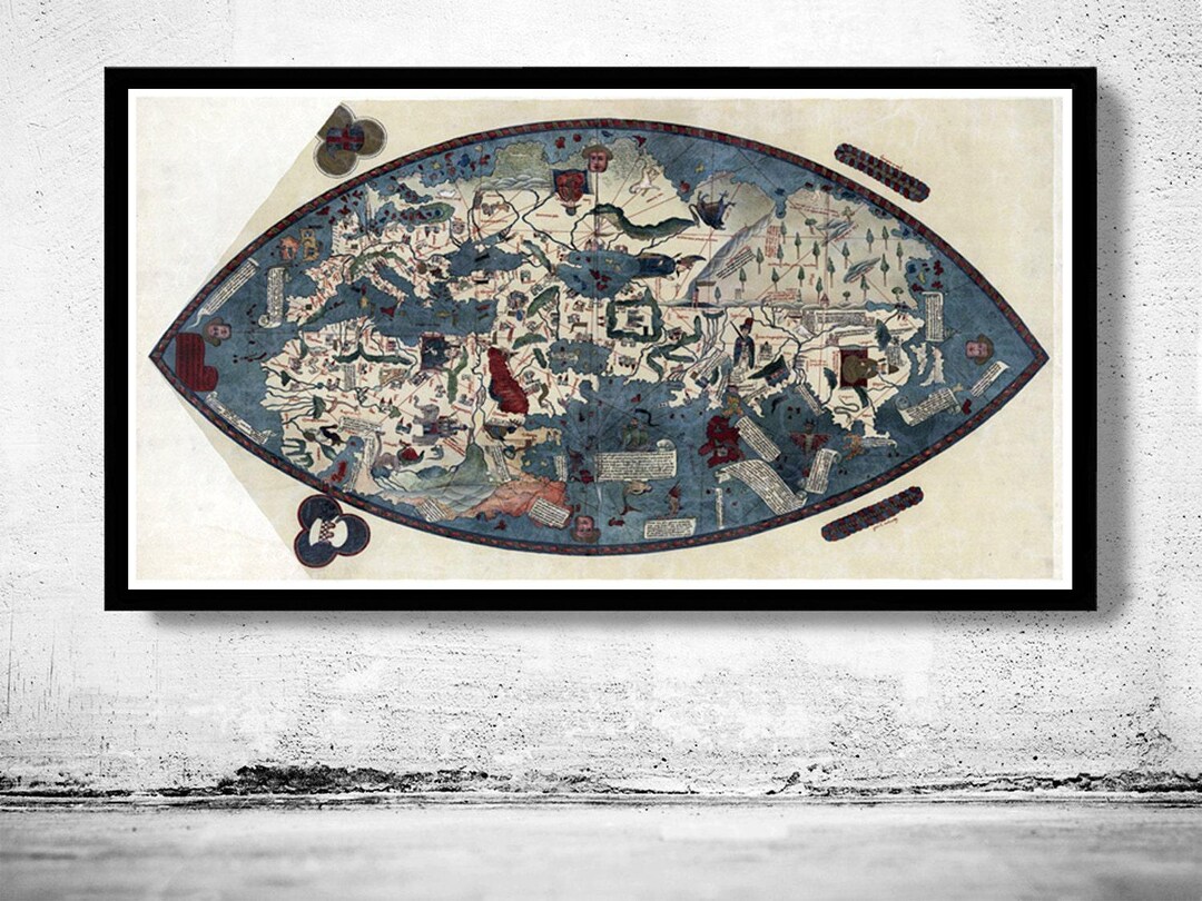 Old Genoese World Map Earth Atlas Europe Asia Africa 1457 Vintage Map ...