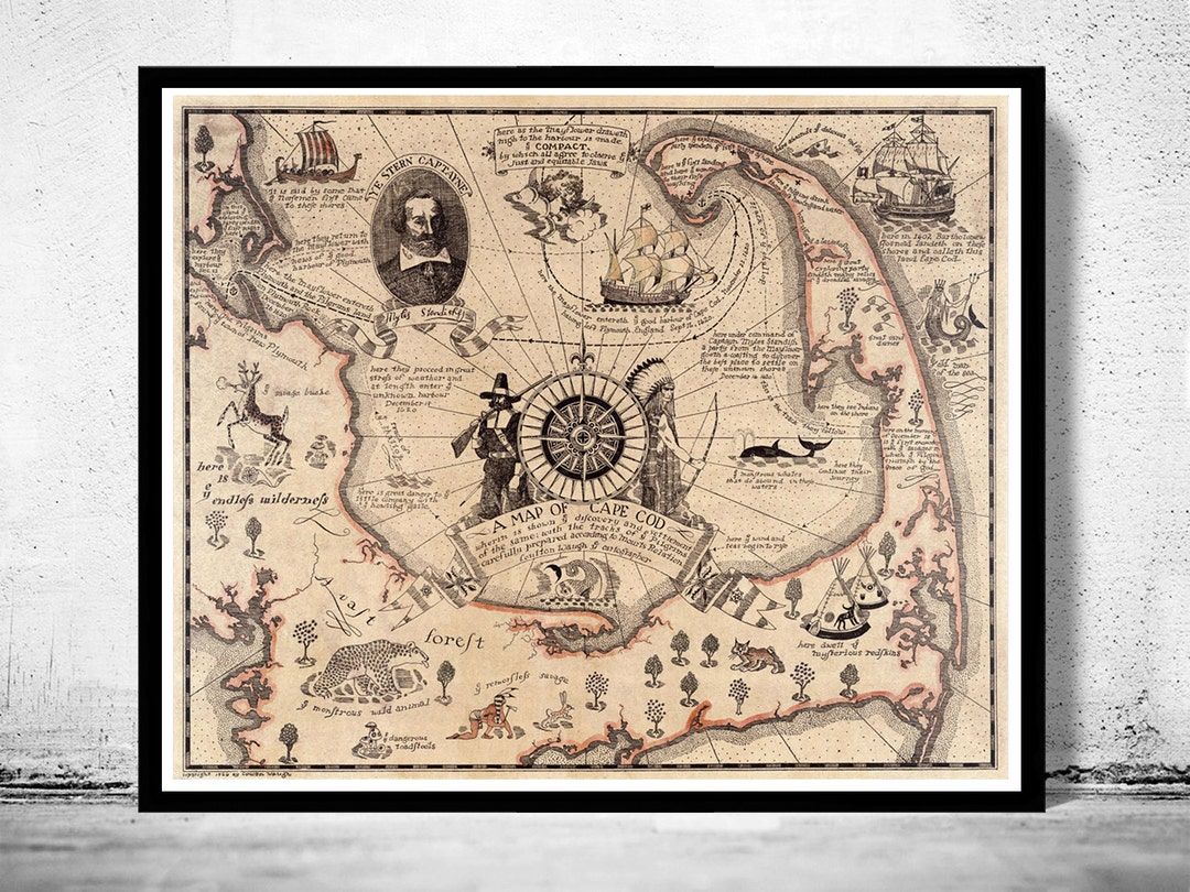 Old Map of Cape Cod Map Illustrated Massachusetts Old Map of Cape Cod ...