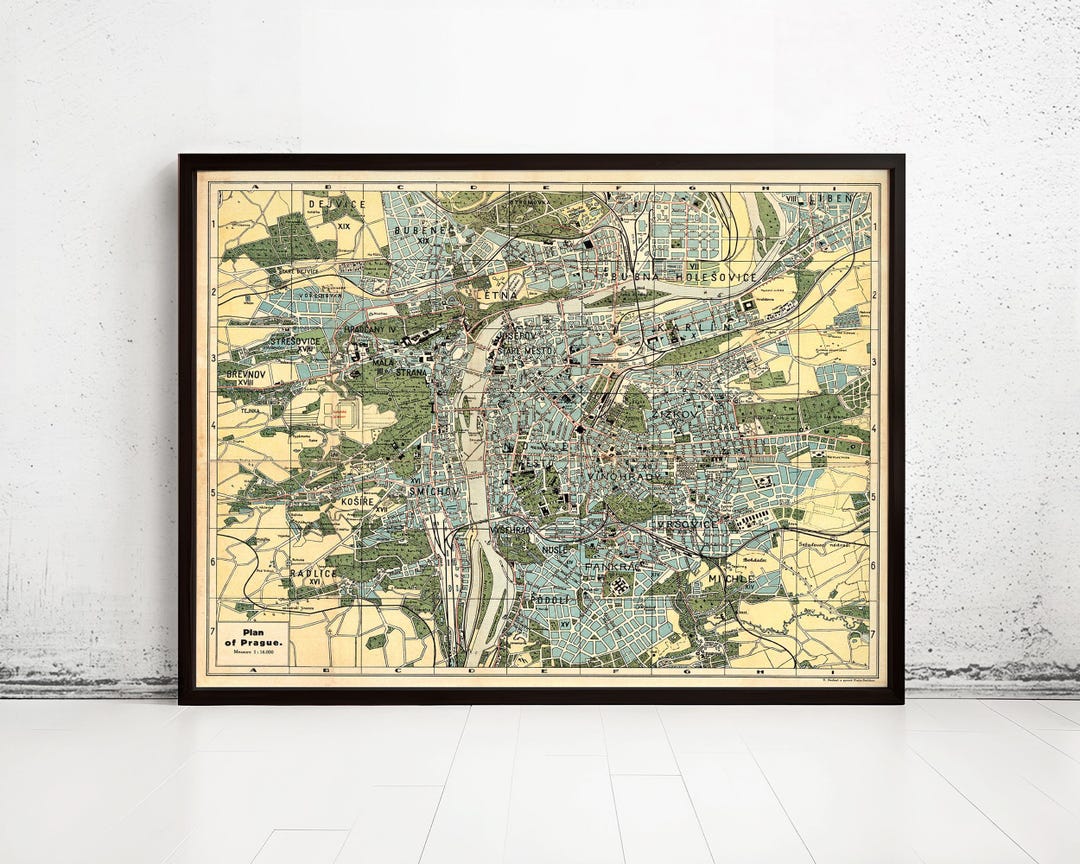 Old Map of Prague 1900 Czech Republic | Wall Map Print - Etsy