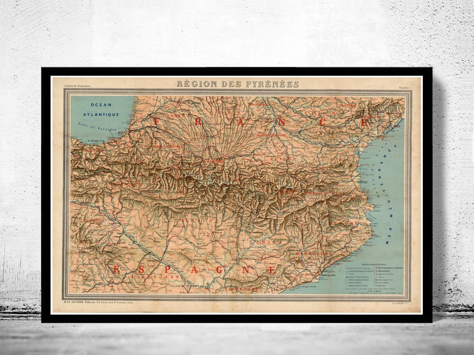 Old Map of Pyrenees Pirineus 1920 France Spain Vintage - Etsy