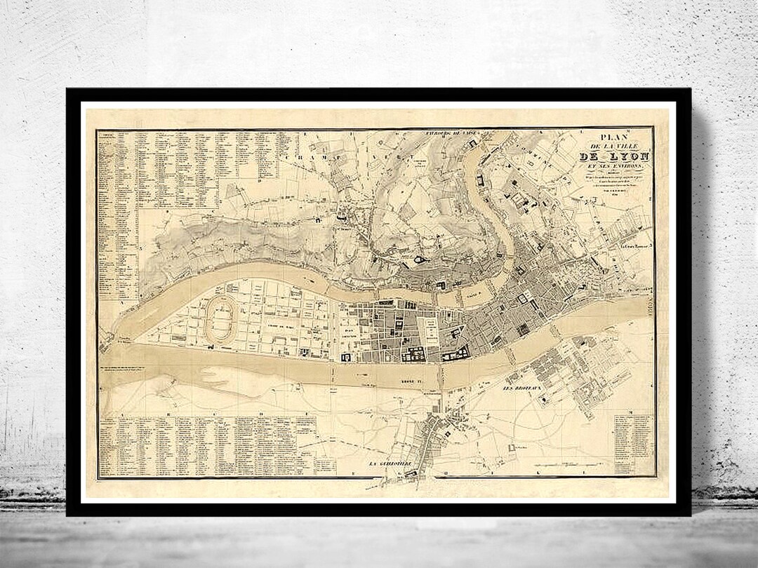 Old Map of Lyon France 1834 Vintage Map Vintage Poster Wall Art Print ...