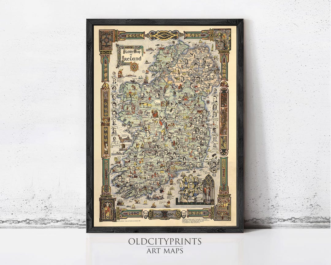 Old Map of Ireland 1936 Story Map of Ireland With Clans Old Map of ...