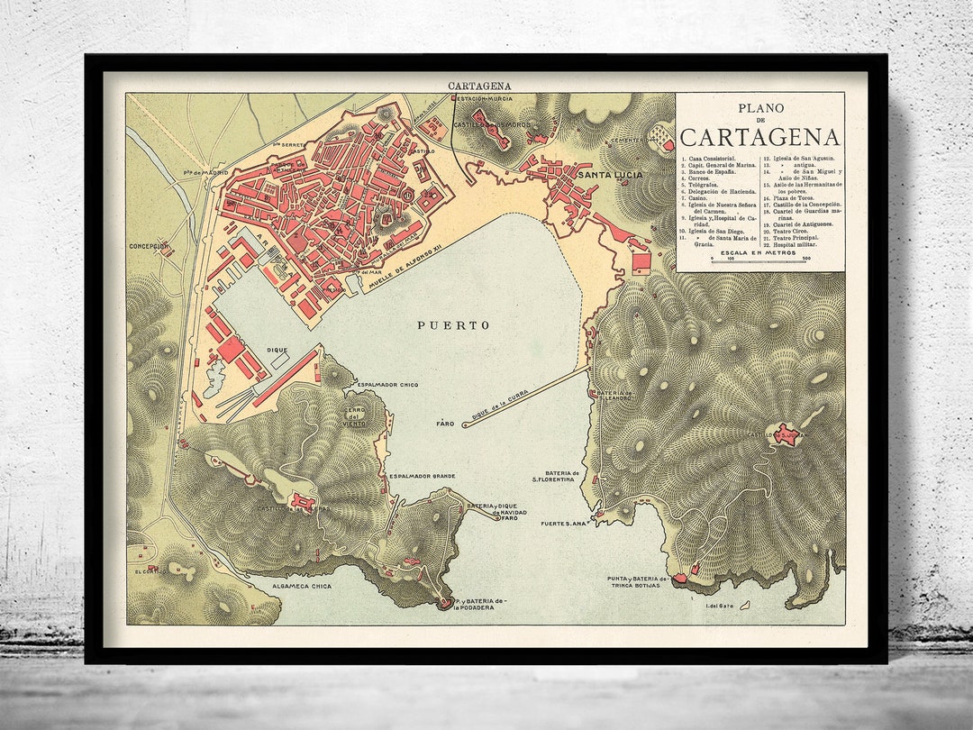 Old Map of Cartagena Spain 1900 Vintage Map Vintage Poster Wall Art ...
