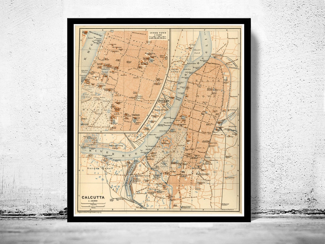 Old Map of Calcutta India 1914 Kolkata Vintage Map Vintage Poster Wall ...
