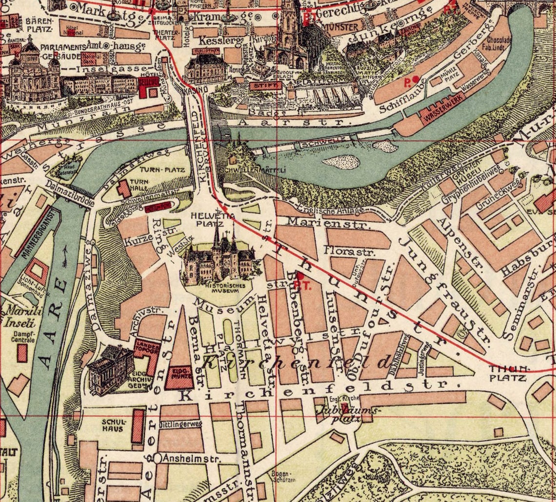 Old Map of Bern Berne 1910 Switzerland Suisse Vintage Map - Etsy