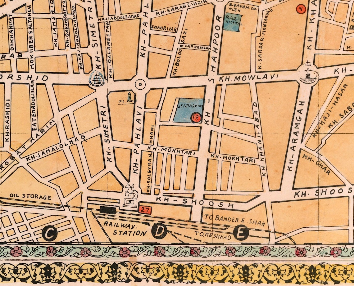 Old Map of Tehran Iran Vintage Map Vintage Poster Wall Art | Etsy