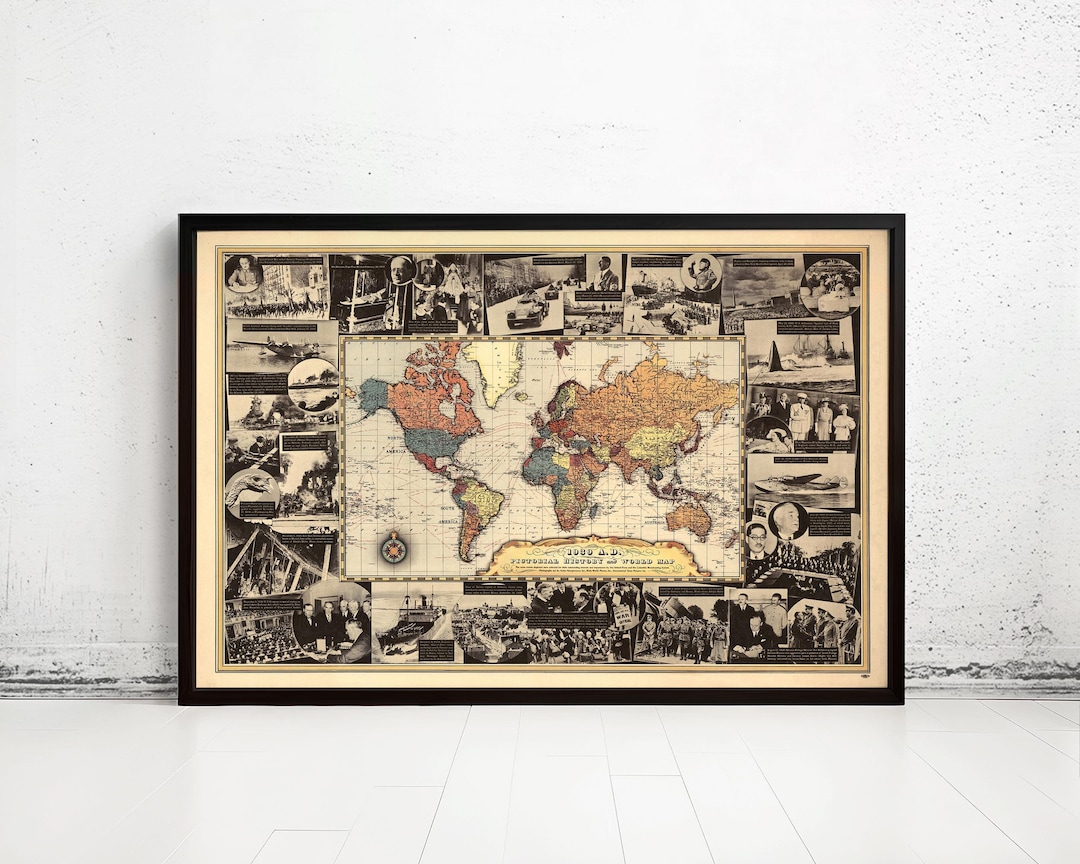 World War 2 History Chart 1939 Vintage Map WW2 | World Map Gift World ...