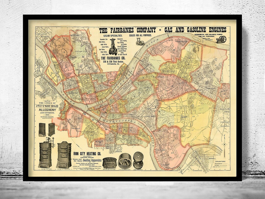 Old Map of Pittsburgh Allegheny 1898 Vintage Map Vintage Poster Wall ...