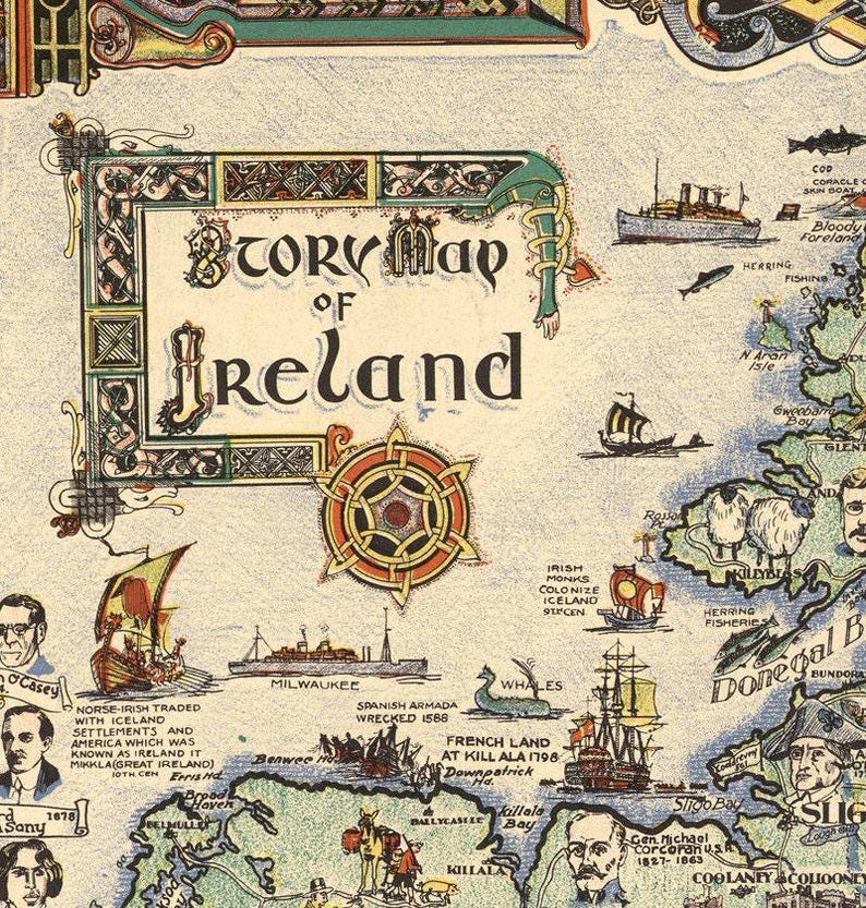 Old Map of Ireland 1936 Story Map of Ireland With Clans Old Map of ...