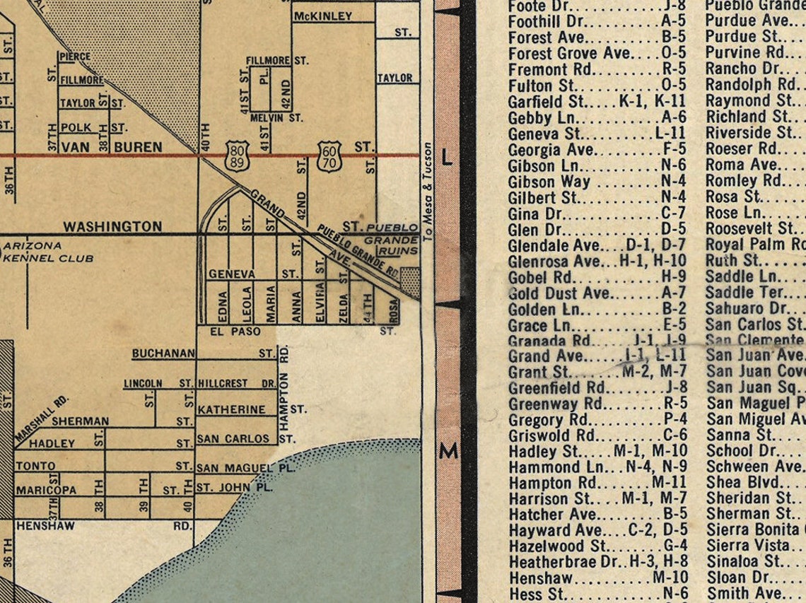 Old map of Phoenix Arizona 1947 Vintage Map Vintage Poster | Etsy