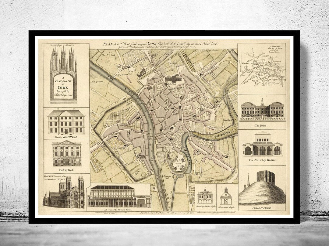 Old Map of York England 1750 United Kingdom Vintage Map | Wall Map ...