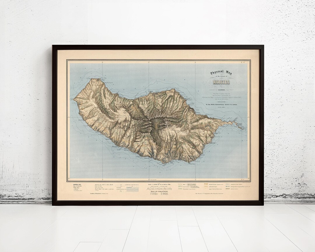 Old Map of Madeira Island 1850 Portugal | Vintage Map Wall Art Print ...