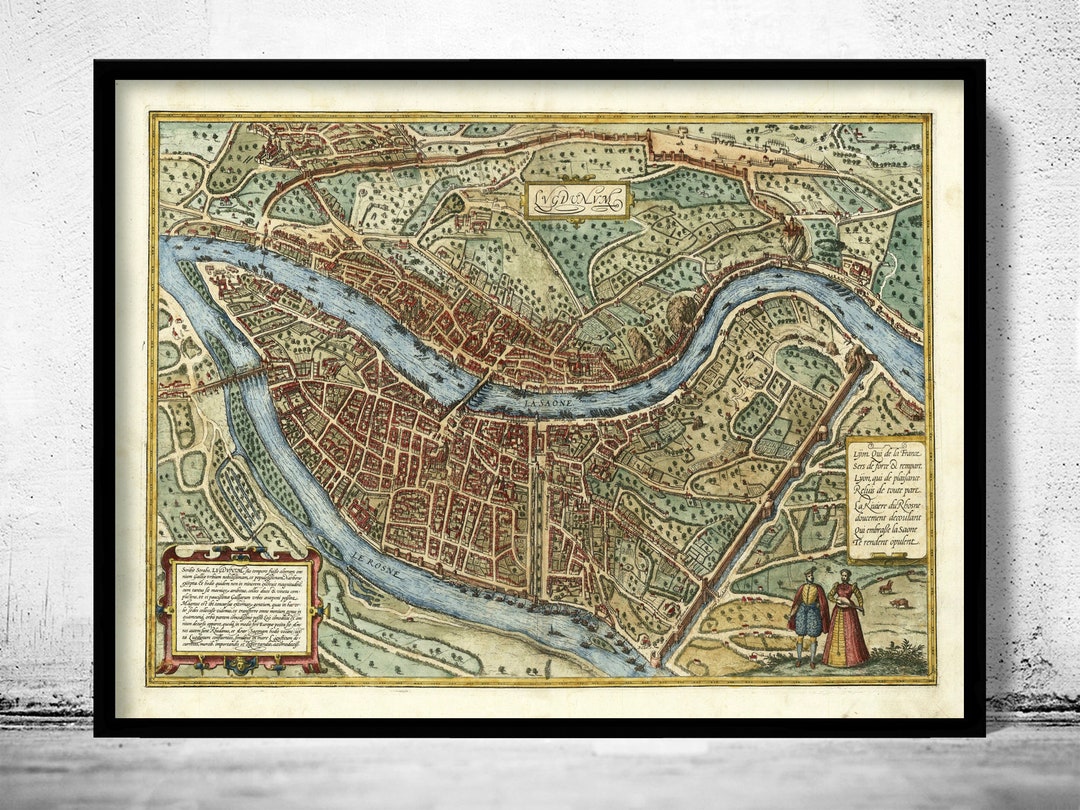Old Map of Lyon France 1593 Vintage Map of Lyon Vintage Poster Wall Art ...