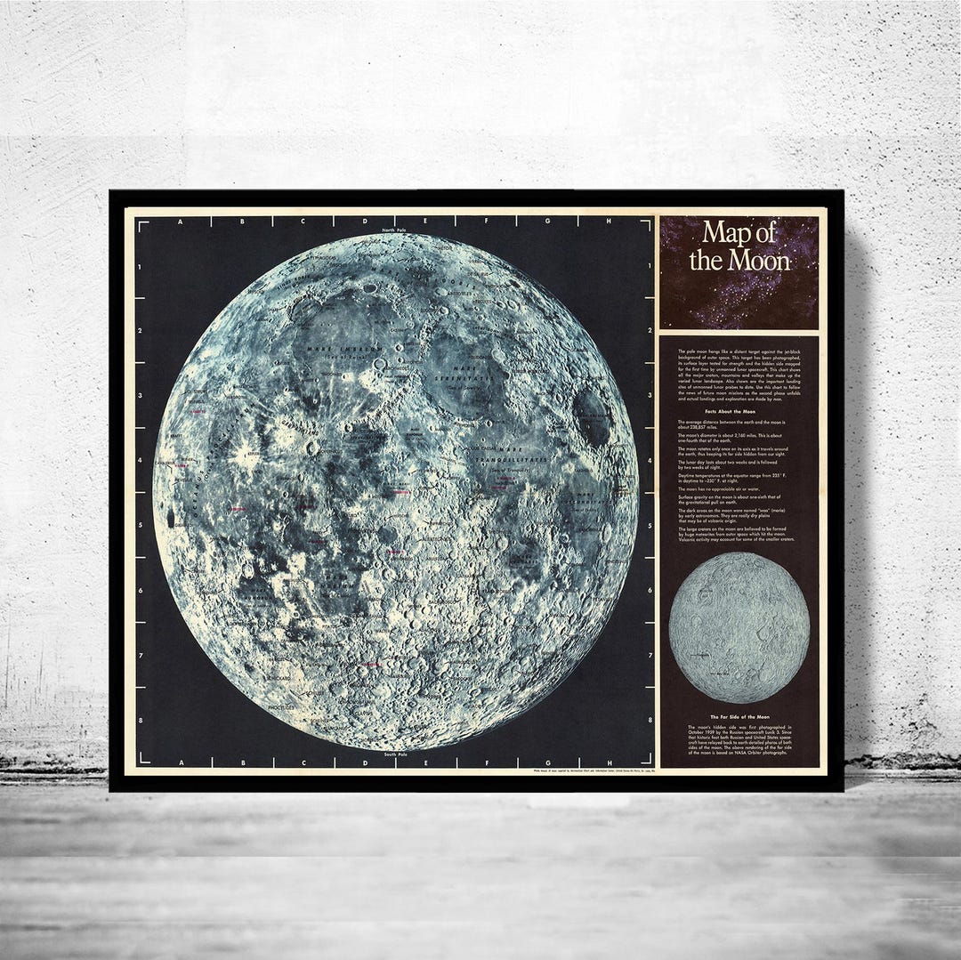 Old Map of the Moon 1969 Vintage Map of the Moon Vintage Poster Wall ...