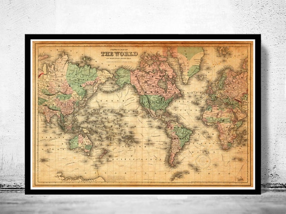 Vintage Map of The World 1876 Mercator projection Vintage Map | Etsy