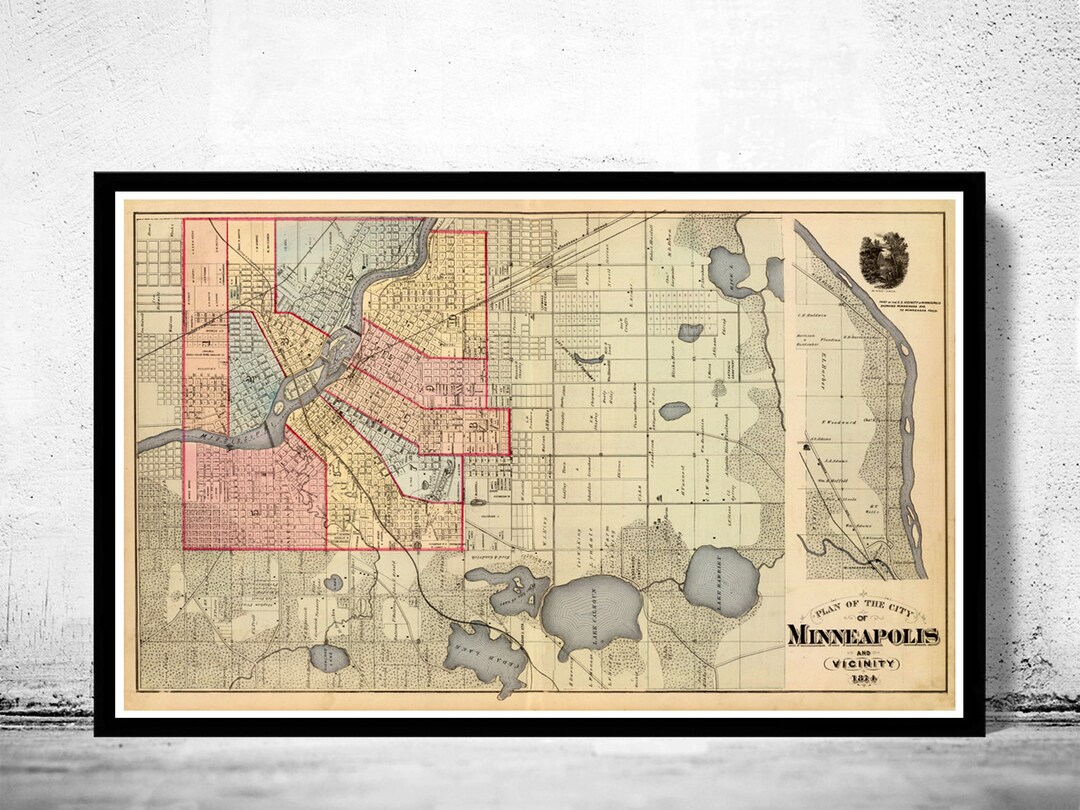 Old Map of Minneapolis 1871 Vintage Map | Vintage Poster Wall Art Print ...