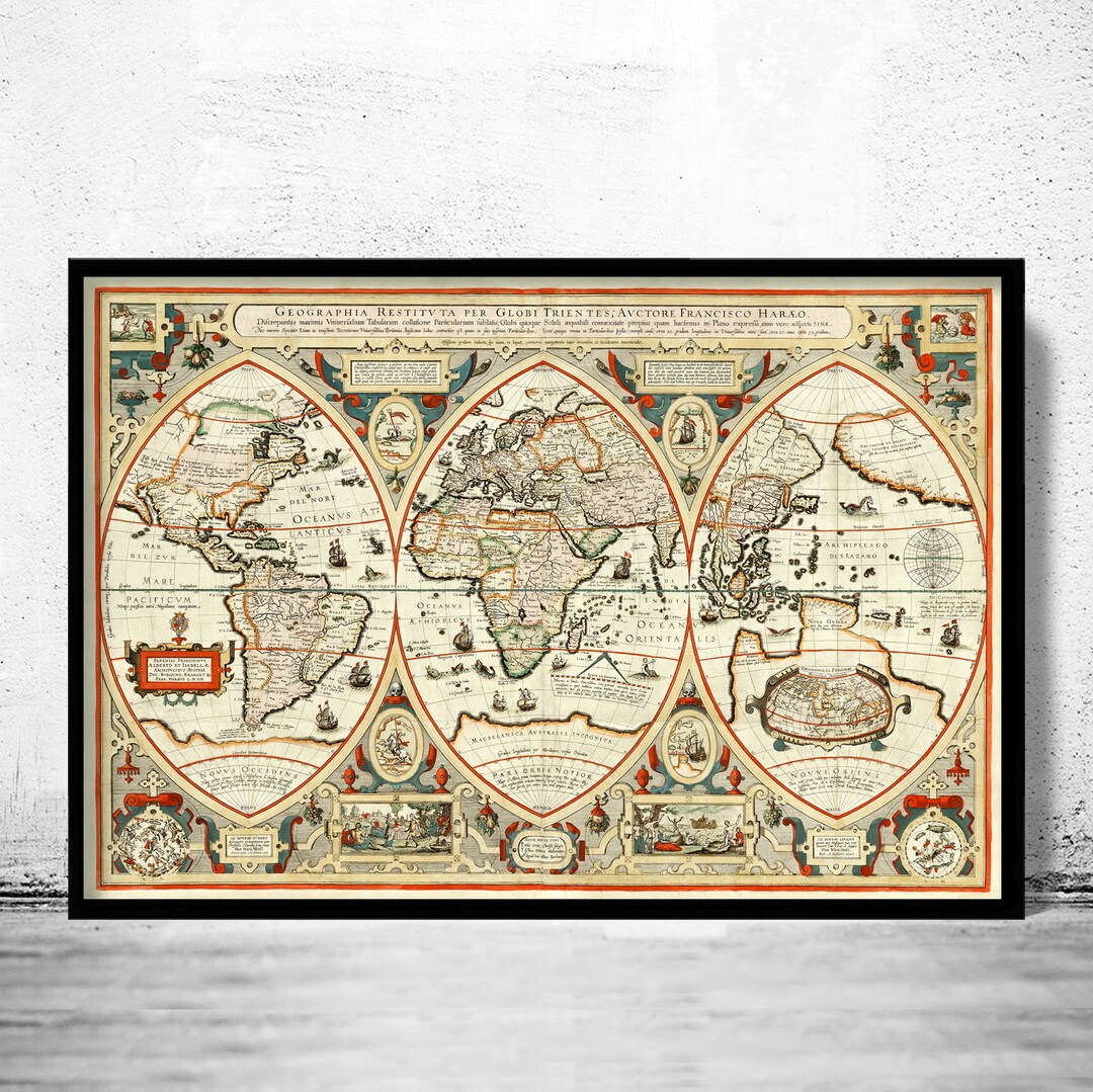 Old World Map 1618 Old Map of the World World Map Gift World Map Print ...