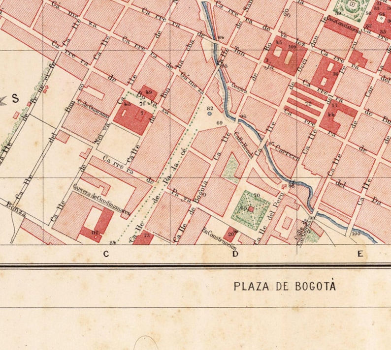 Mapa Antiguo de Bogotá Colombia 1890 Impresión de arte de la | Etsy