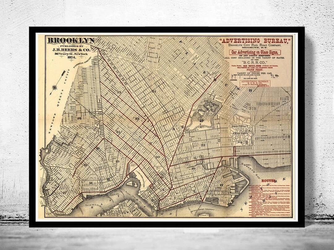 Old Map of Brooklyn, United States 1874 Vintage Poster Wall Art Print ...