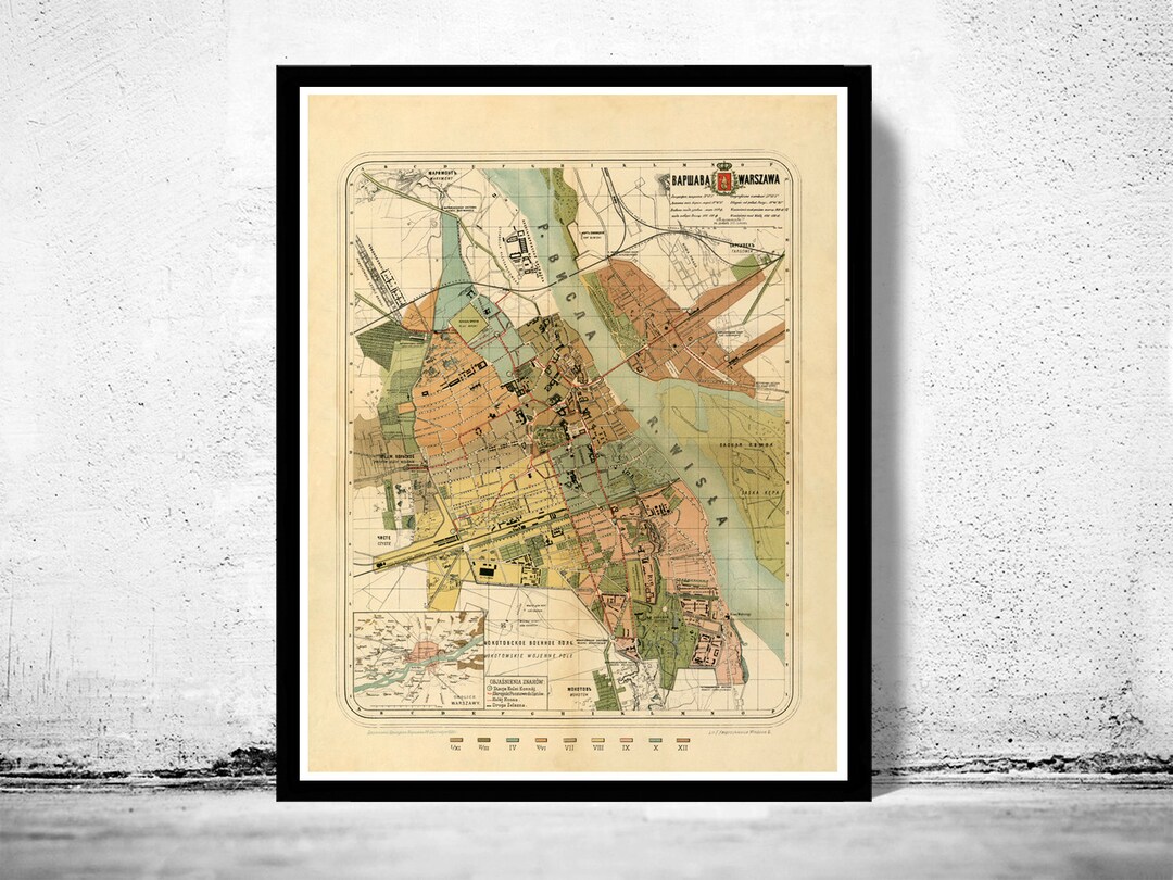 Old Map of Warsaw 1885 Poland Vintage Map Vintage Poster Wall Art Print ...